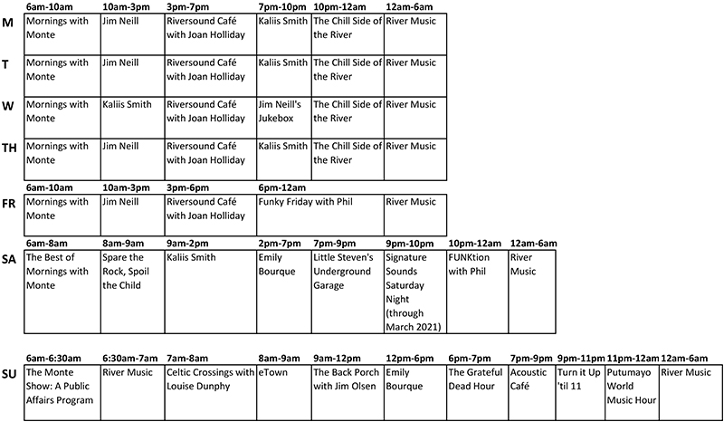 Schedule | 93.9 & 101.5 The River