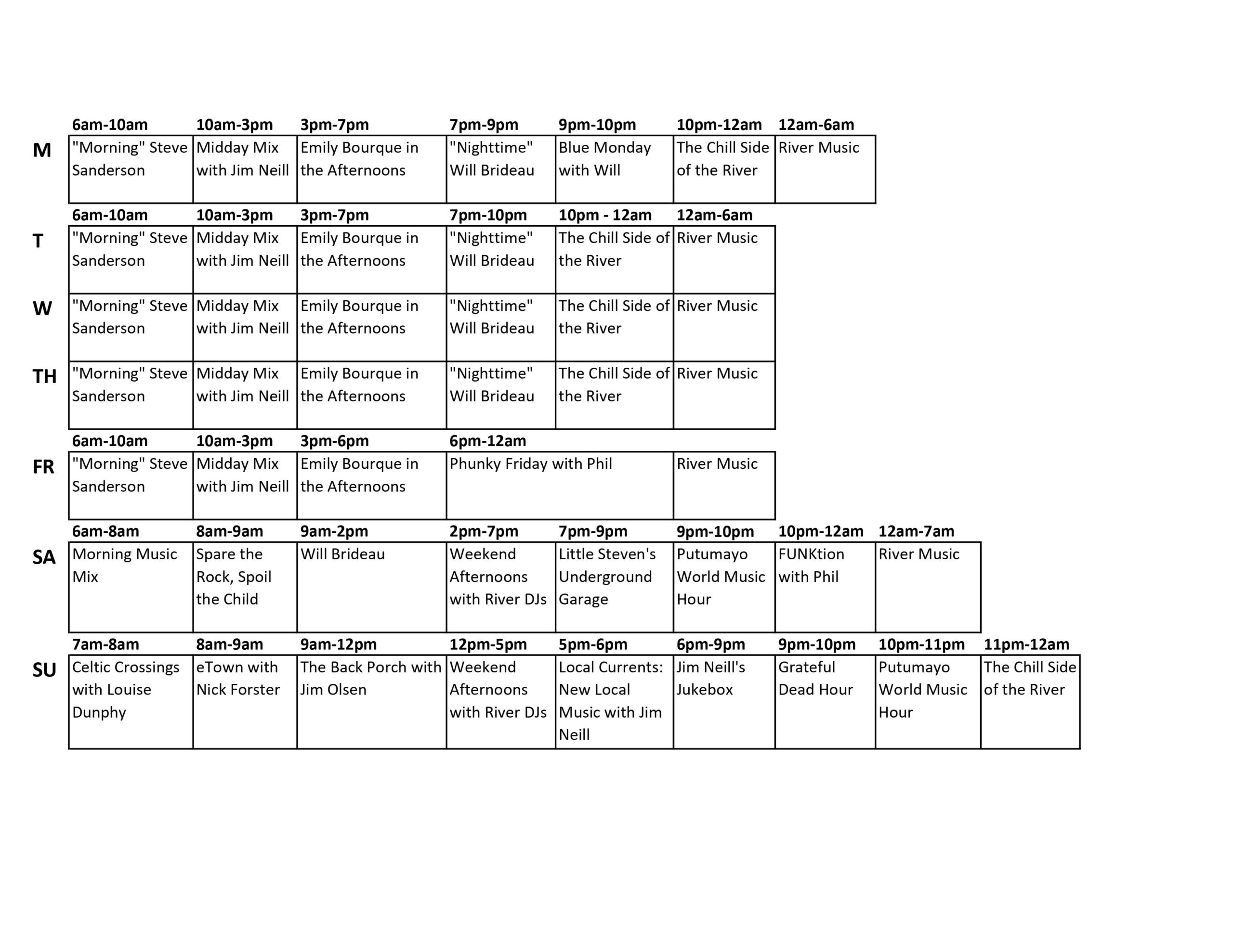 Schedule | 93.9 & 101.5 The River
